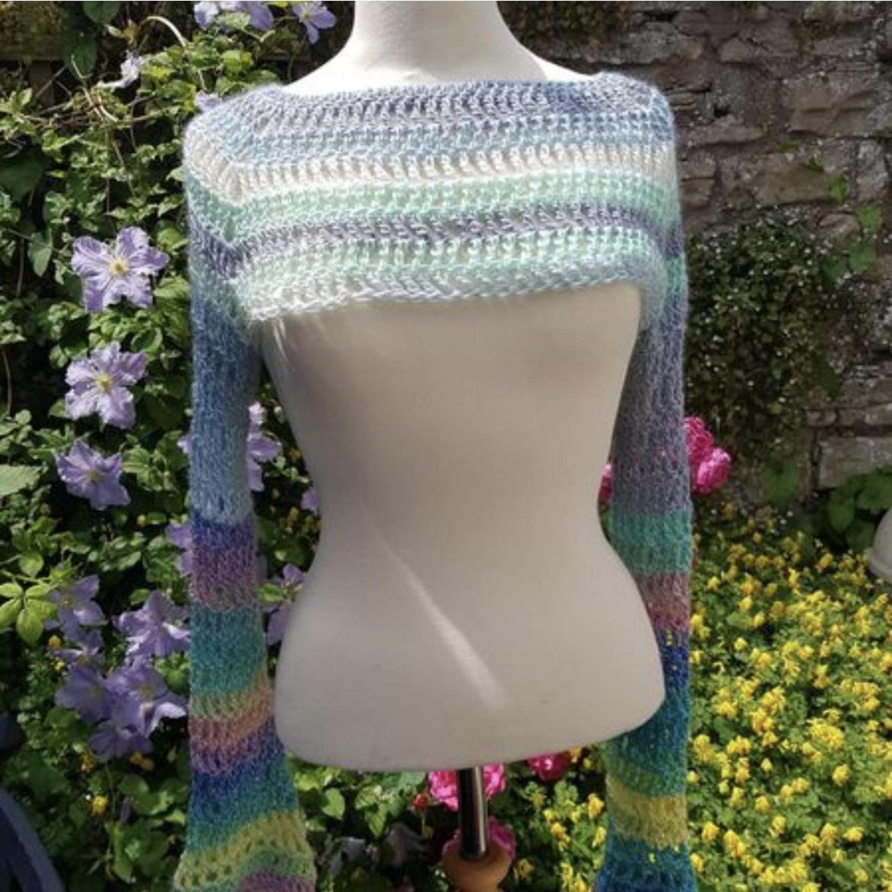 hand made knitted cropped shrug fits sizes 4-8... - Depop