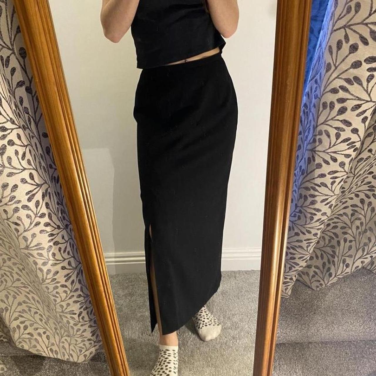 Vintage next black maxi skirt Smart and slit on... - Depop