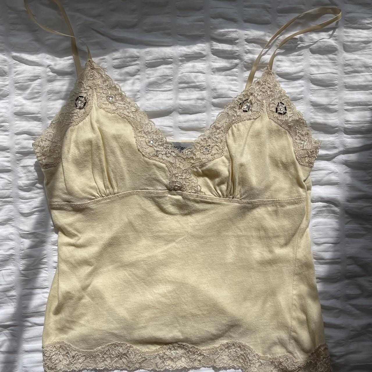 Vintage lace yellow cami top with beaded details... | Depop