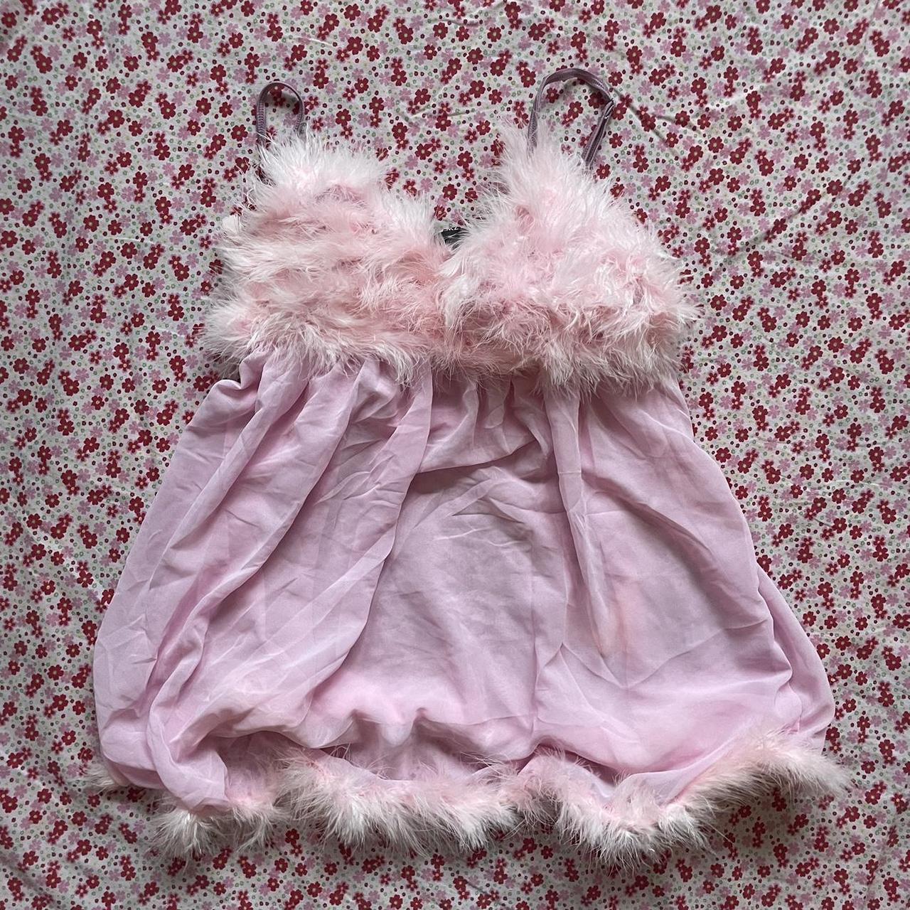 pink feather / furry lingerie slip dress ☆ lightly... - Depop