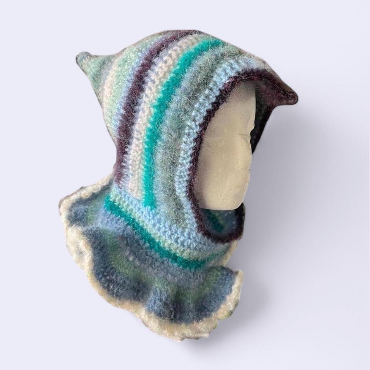 blue crochet sad clown balaclava, handmade by me... | Depop