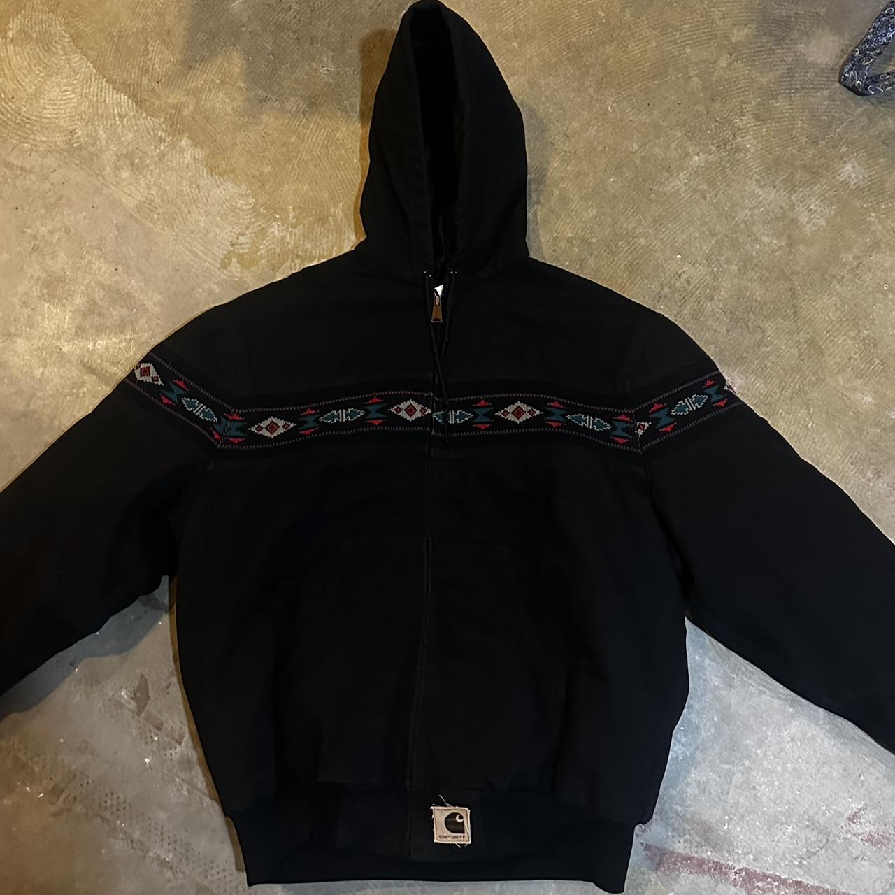 Vintage Carhartt Aztec Xl Black made in USA 27 inch... - Depop