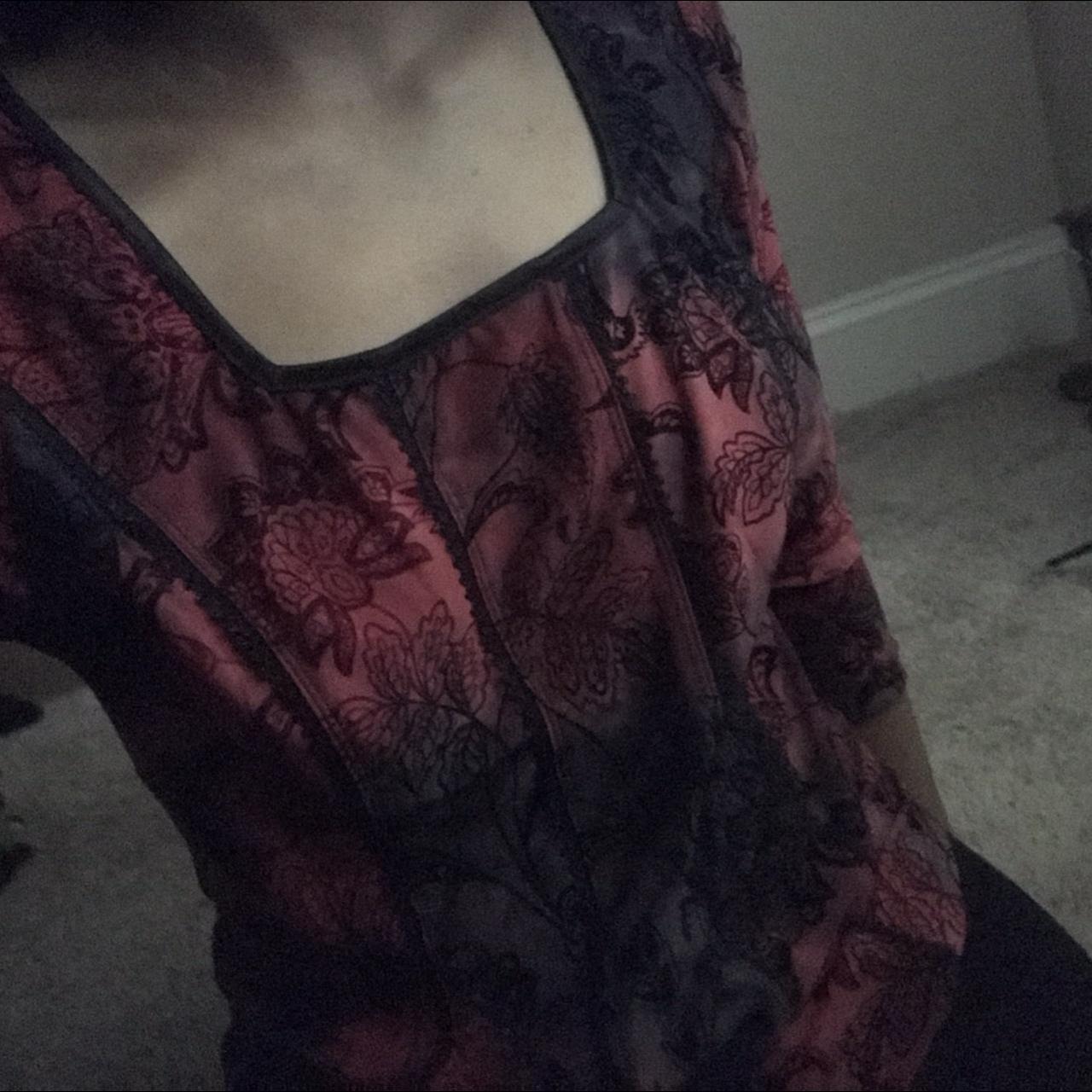 red and black velvet quarter sleeve square neck... - Depop