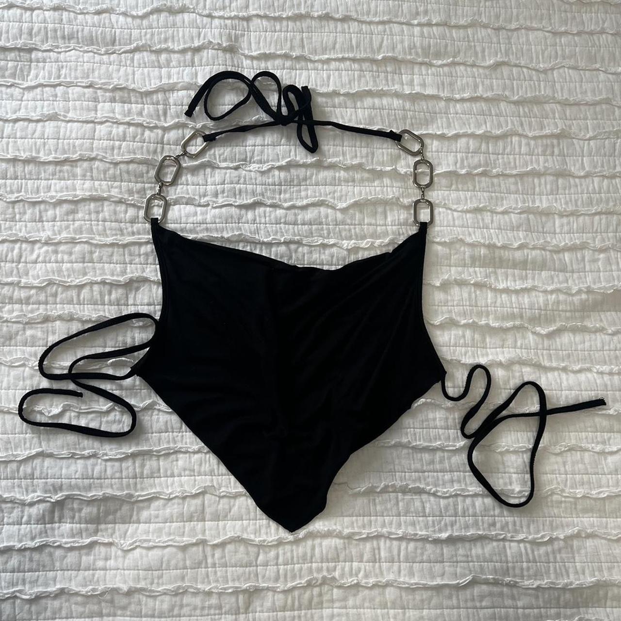 Black halter crop top with silver chain detailing.... - Depop