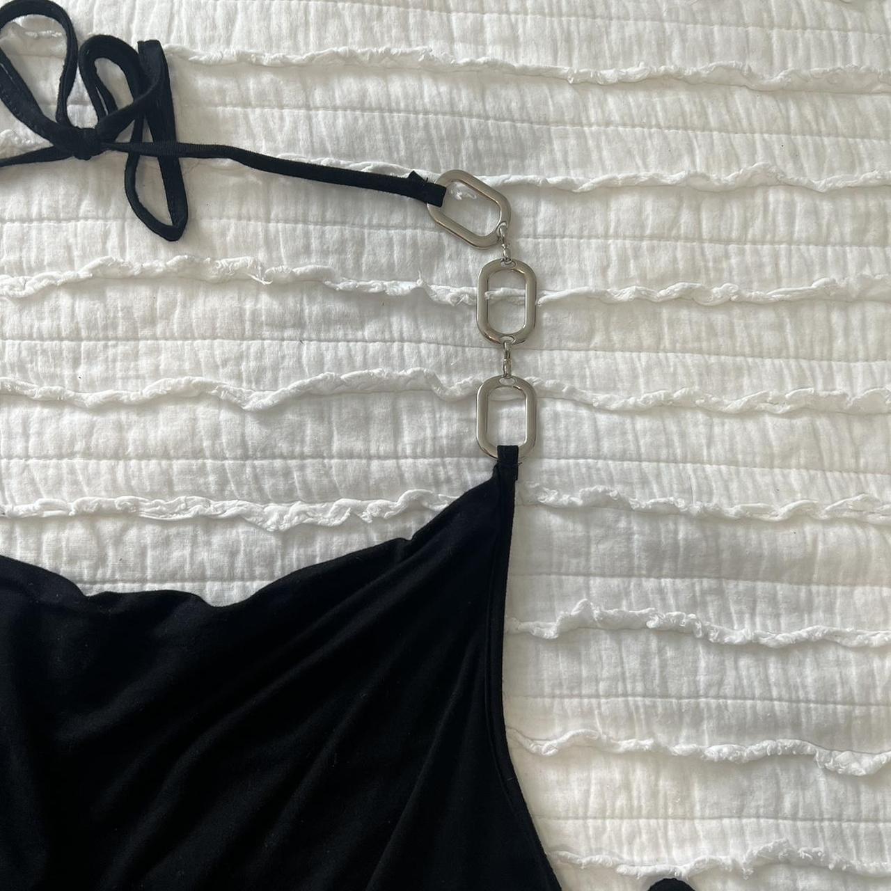 Black halter crop top with silver chain detailing.... - Depop