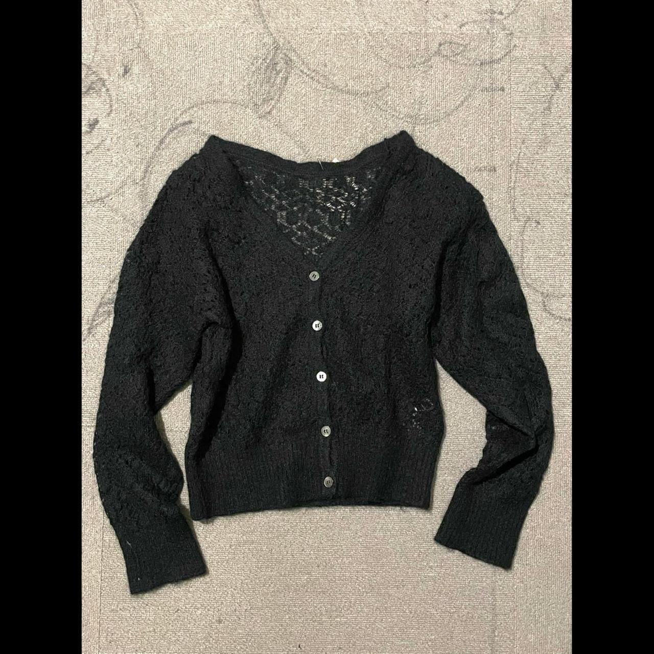 2000's openwork knit cardigan (black mohair) - Depop