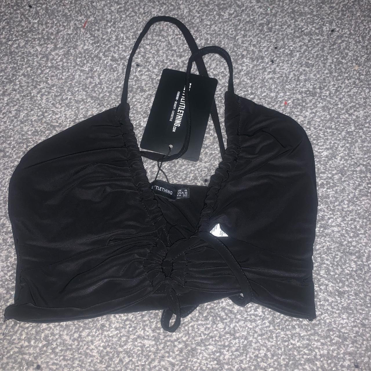 black slinky strappy bralet, perfect condition only... - Depop