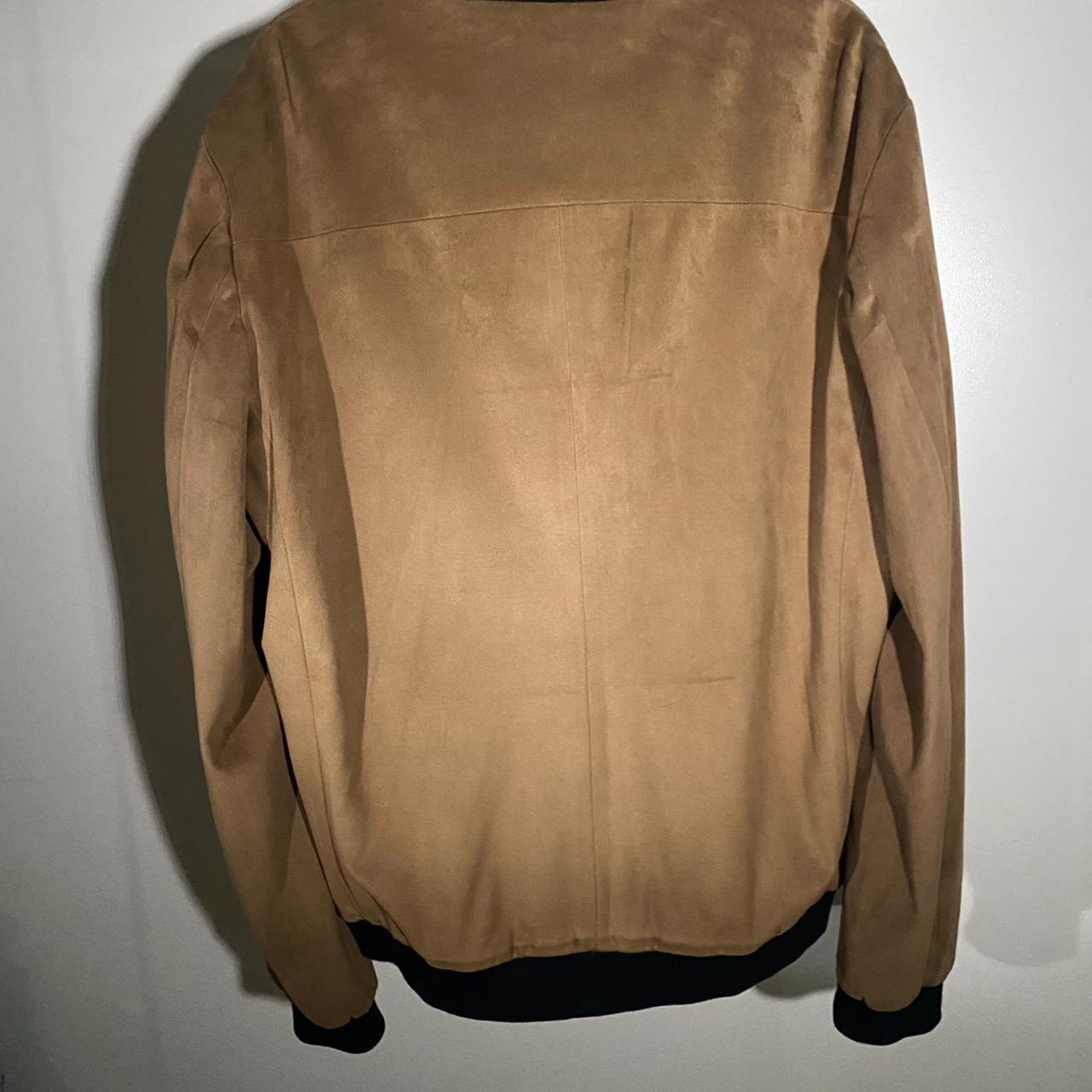 JACKET TAN SUEDE. SIZE: L-XL BRAND: TOPMAN COLOUR:... - Depop