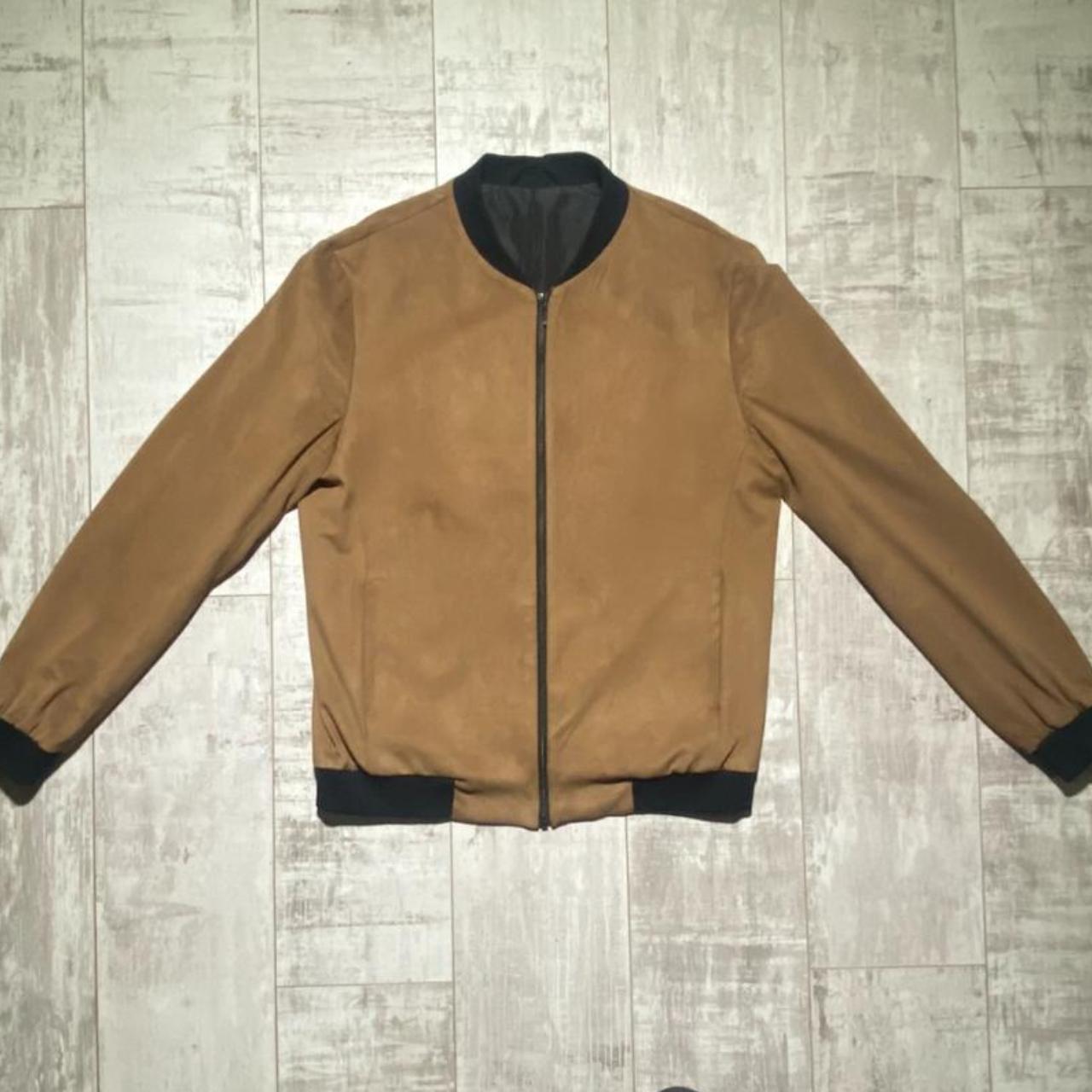 JACKET TAN SUEDE. SIZE: L-XL BRAND: TOPMAN COLOUR:... - Depop