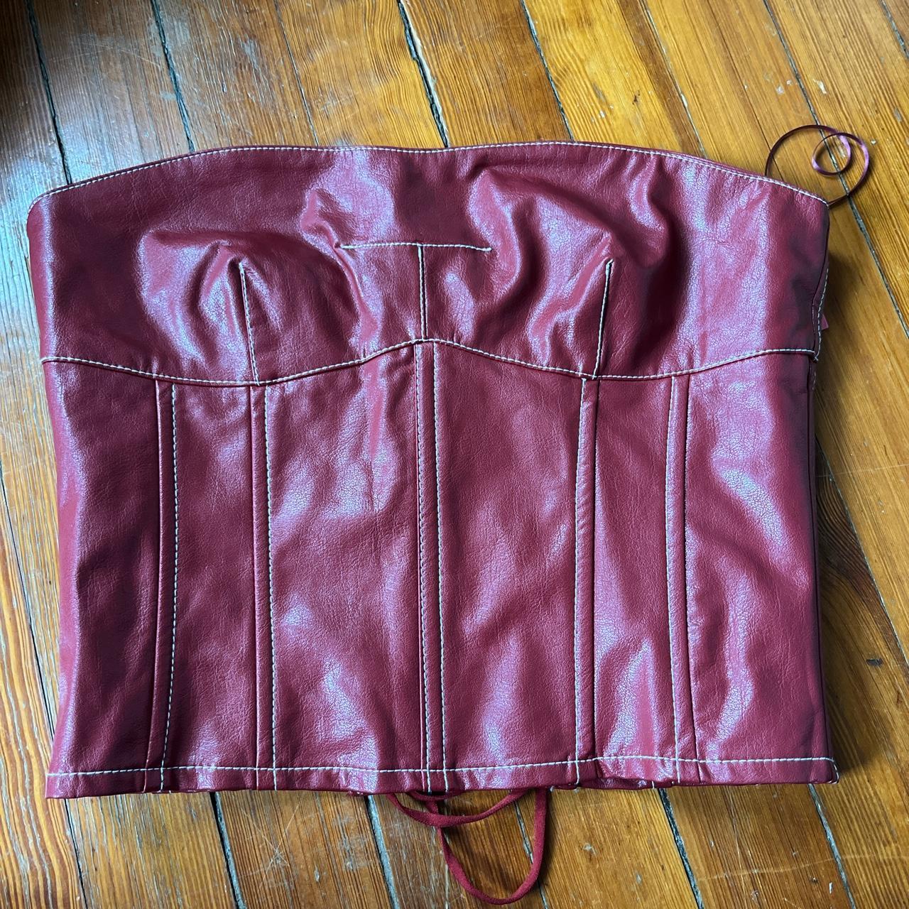 Edikted red leather corset Never worn and brand new... - Depop