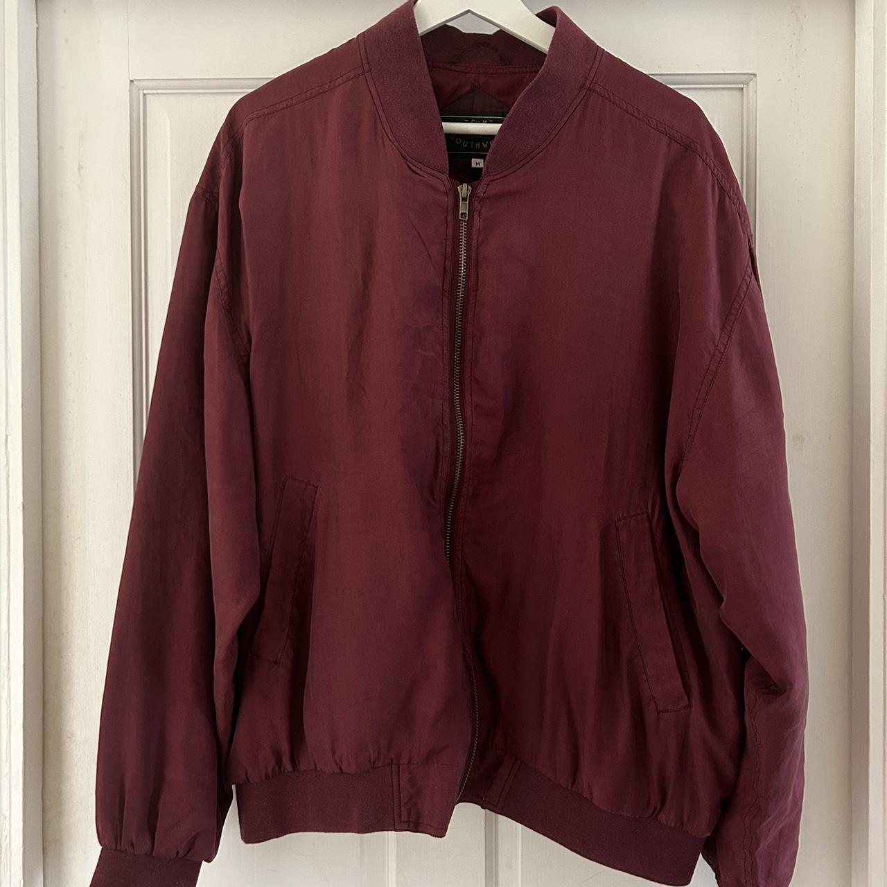Burgundy vintage silk bomber jacket. Size M.... - Depop