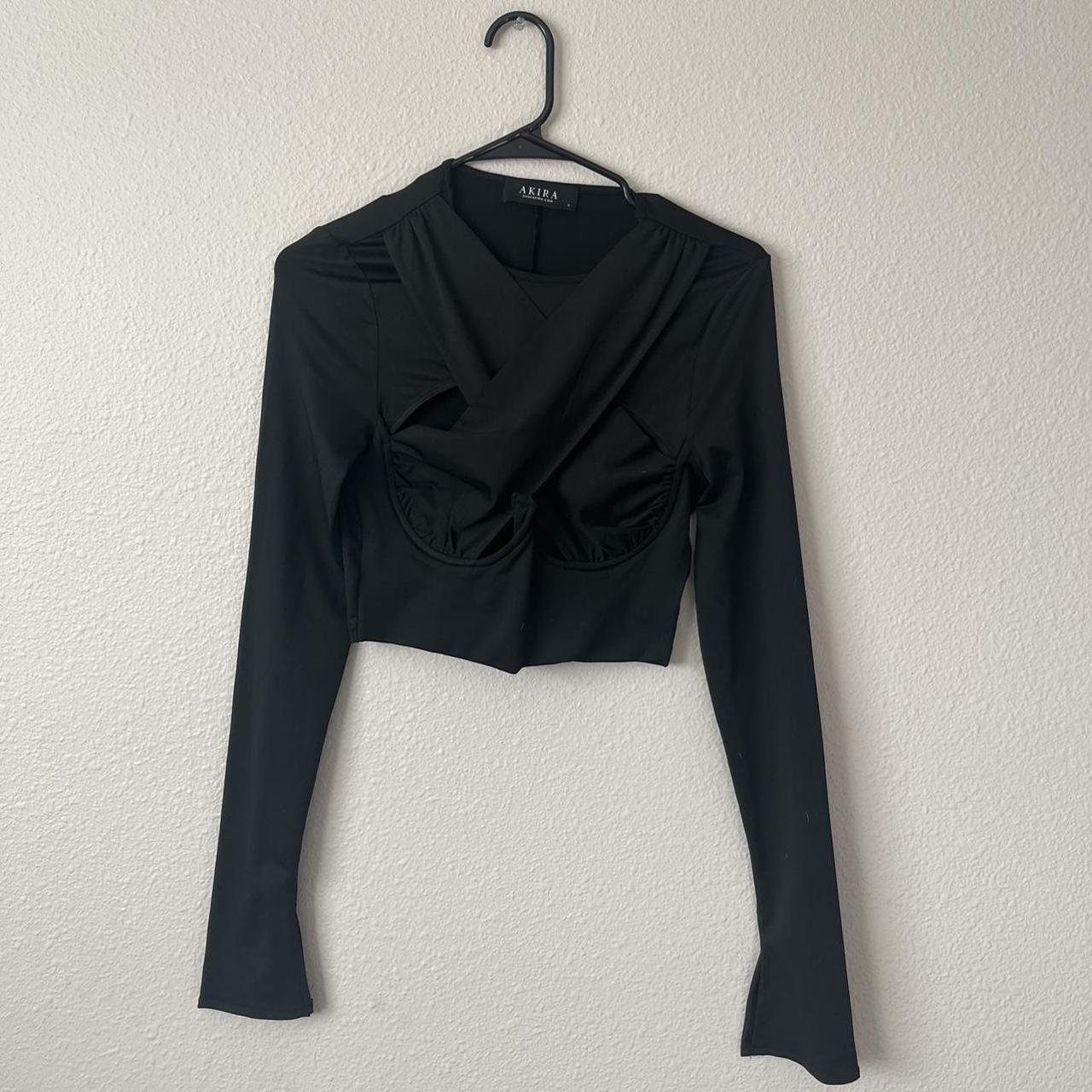 Akira Cross Tie Top Black long sleeve top with cut... - Depop