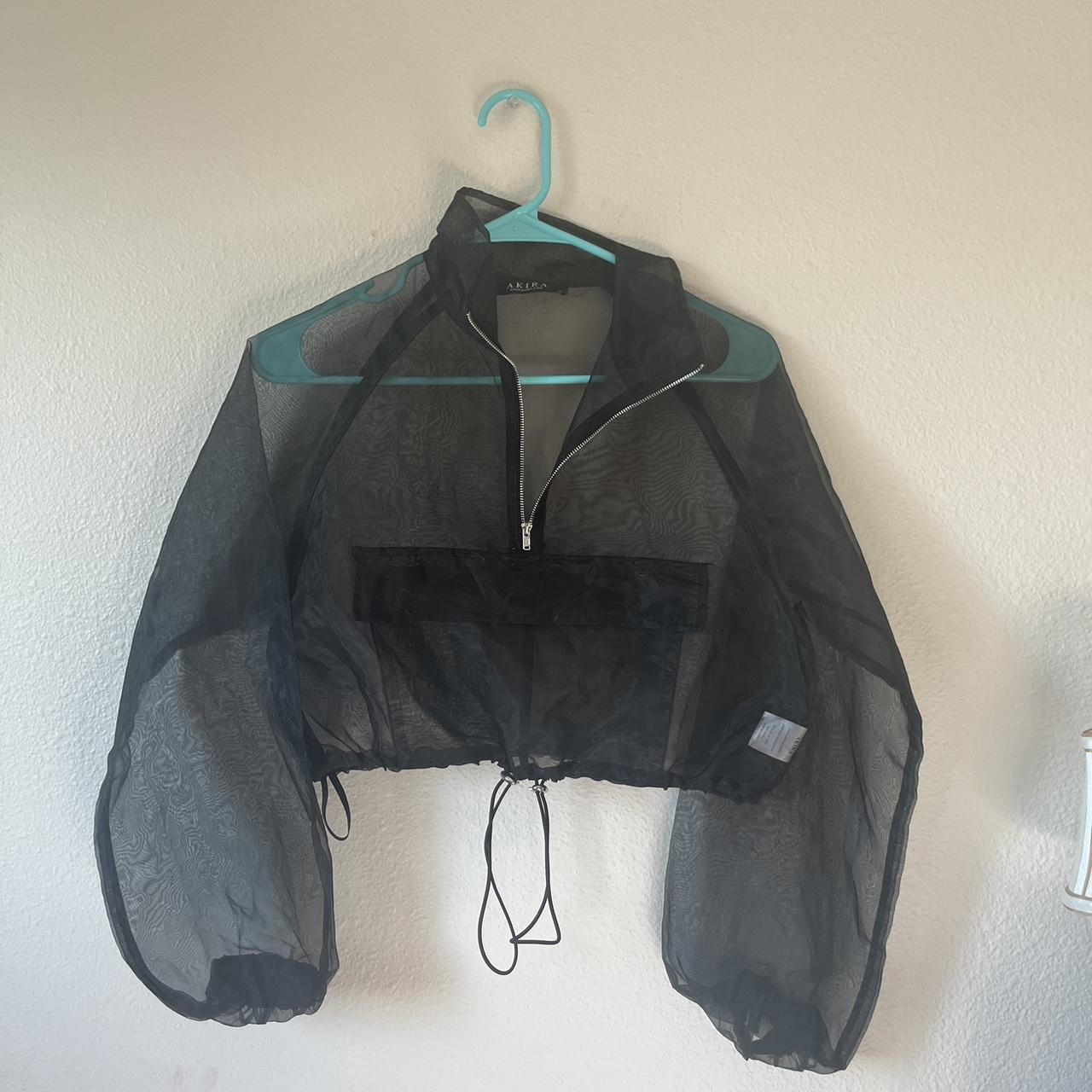 Black mesh jacket with adjustable strings runched... - Depop