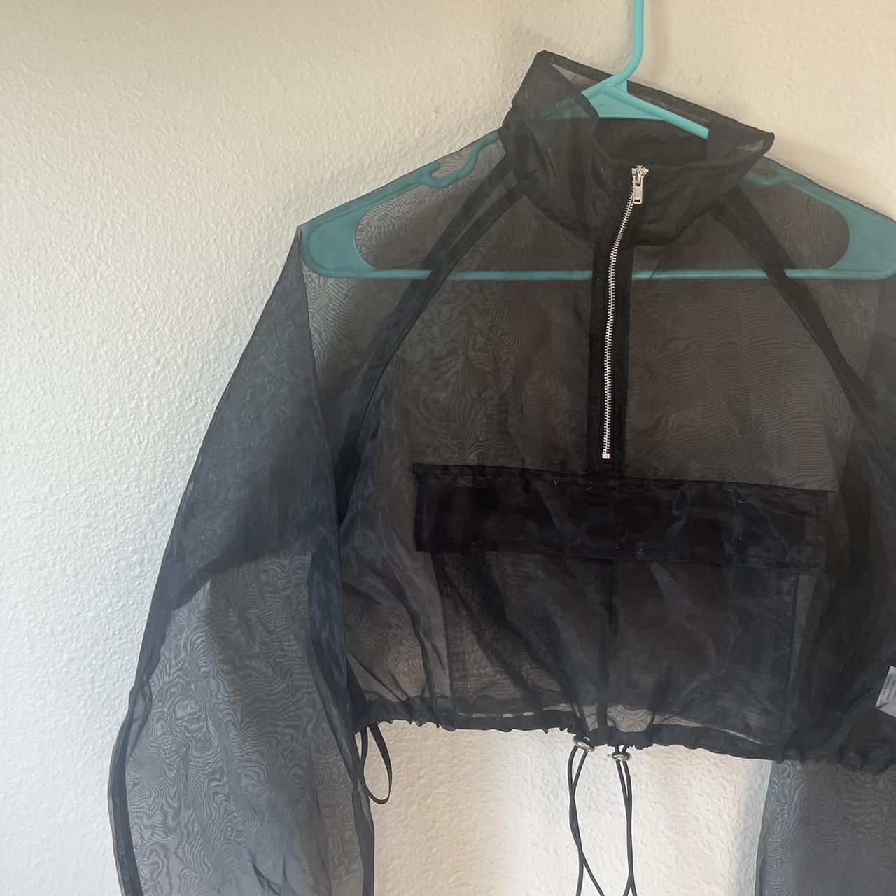 Black mesh jacket with adjustable strings runched... - Depop