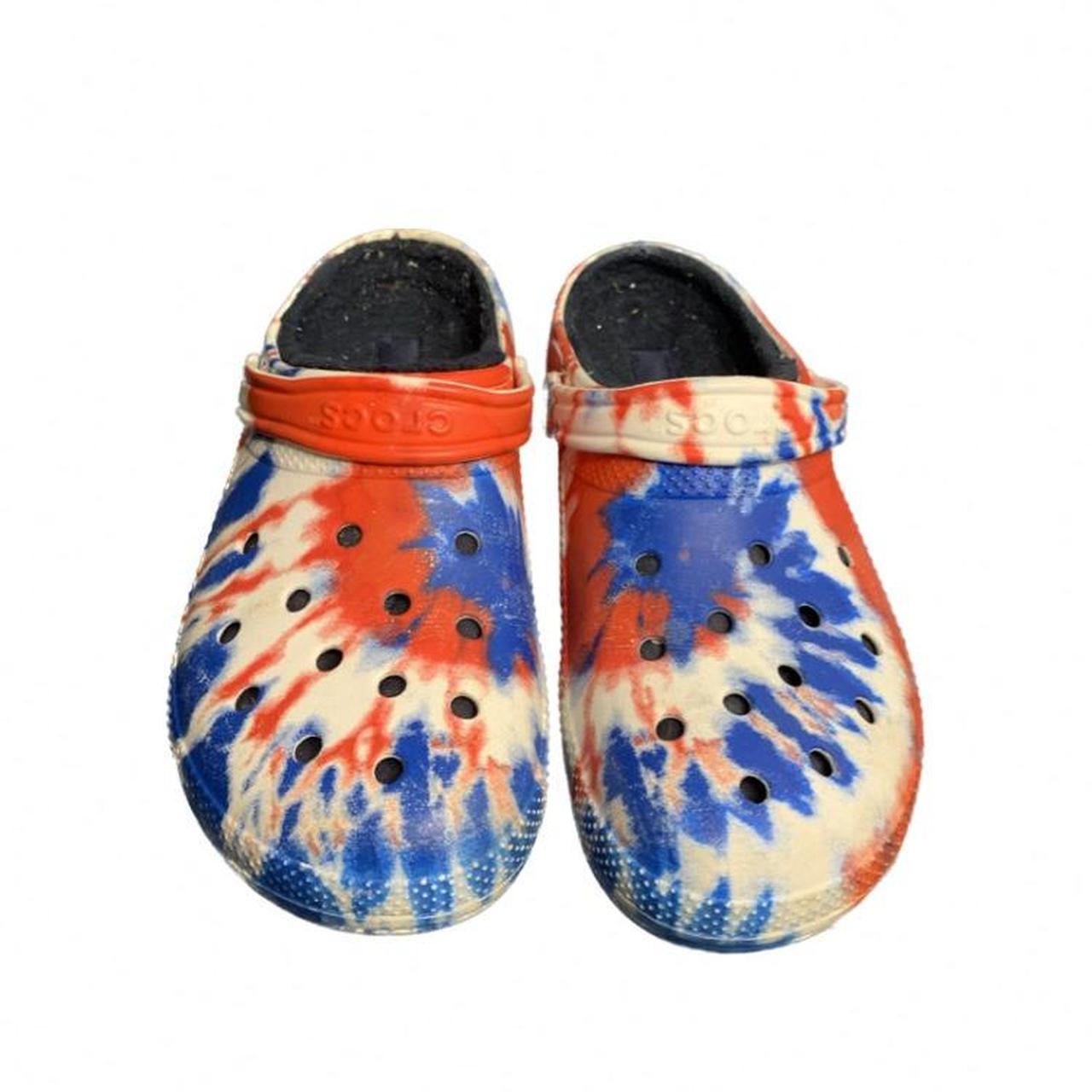 Crocs Men's Red and Blue Slides | Depop