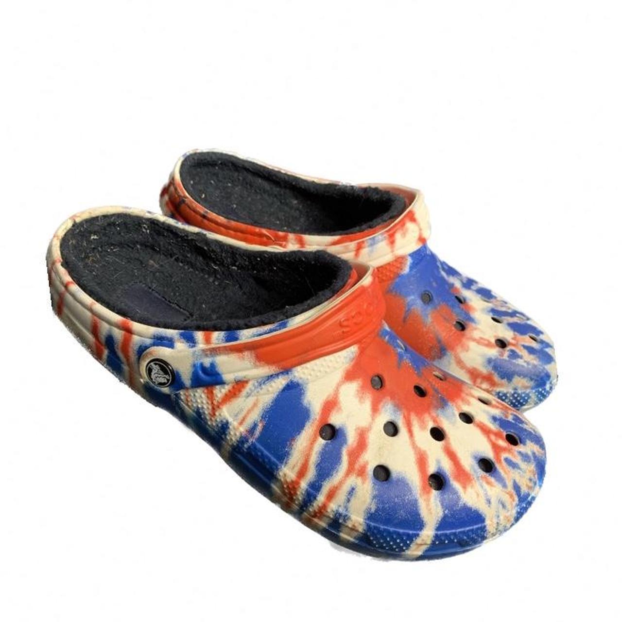 Crocs Men's Red and Blue Slides | Depop