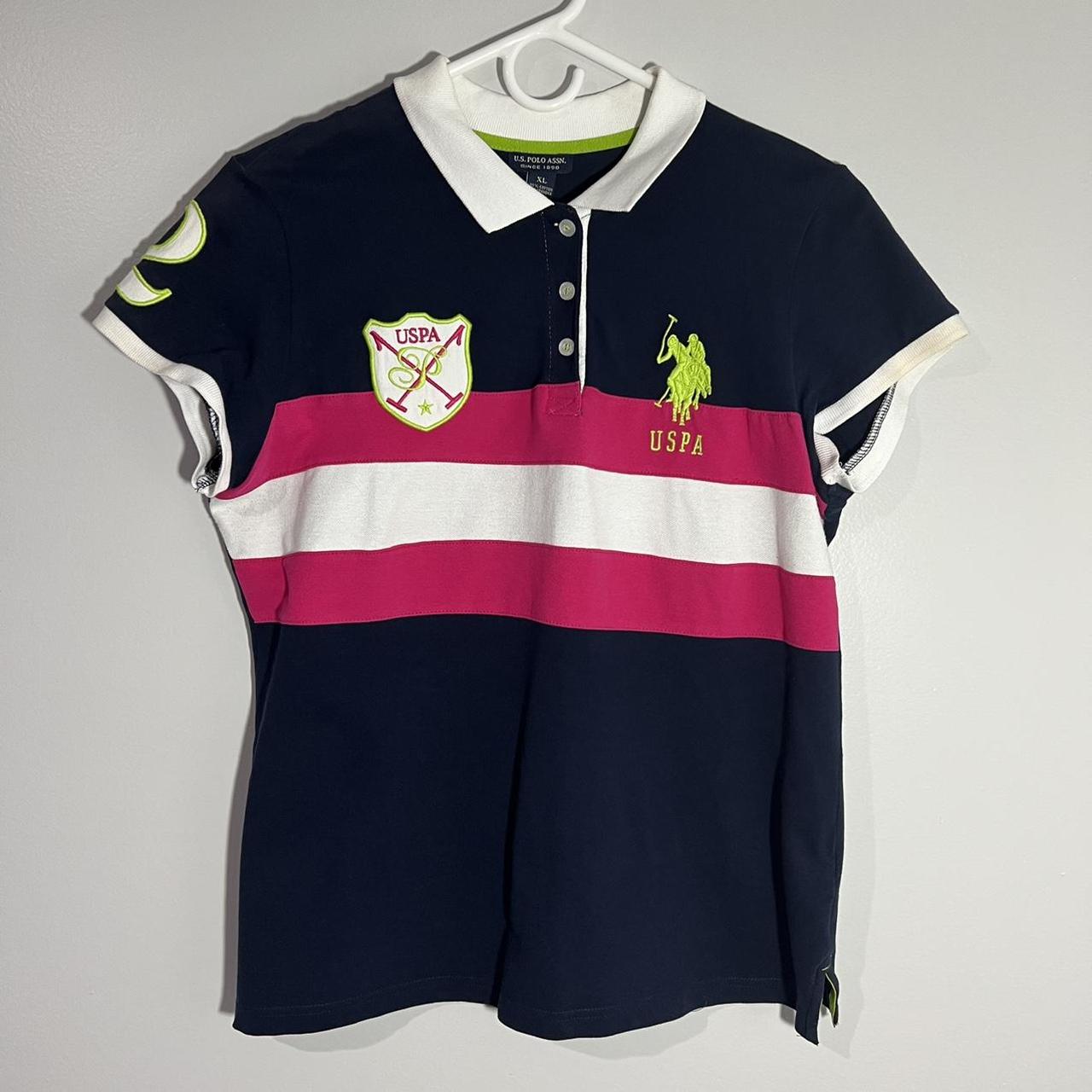 USPA US Polo Assn Navy Blue White Green Pink Short... - Depop