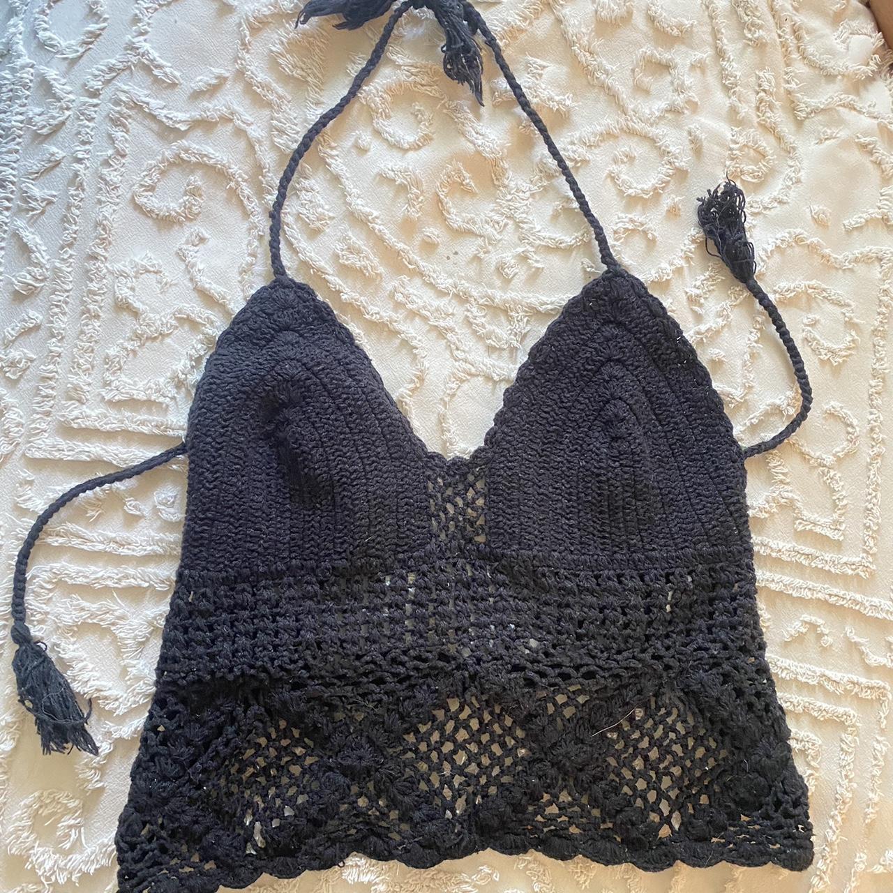 knit crochet top with open crossed back #crochet... - Depop