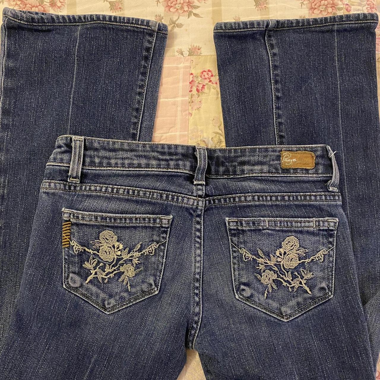 vintage rose embroidered jeans size 25 - low... - Depop