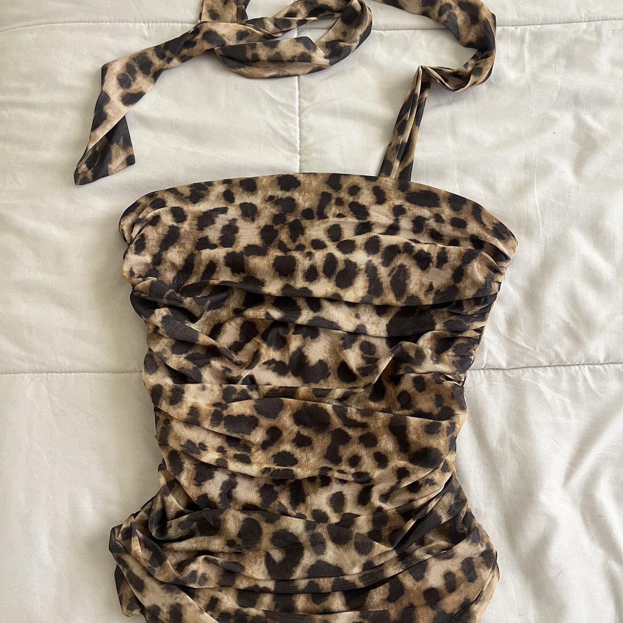 Leopard print halter neck top Leopard tube top Tie... - Depop