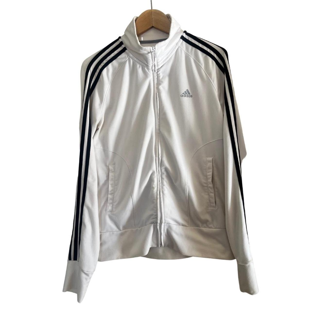 Adidas Zip Up Jacket White And Black Size 14 Depop