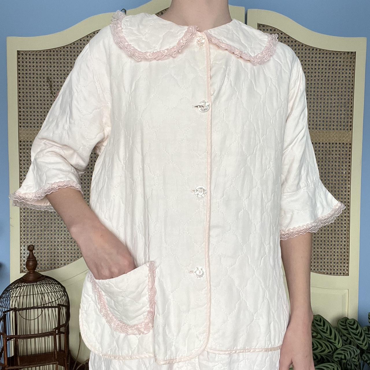 60s vintage baby pink quilted pajama set Bed... | Depop