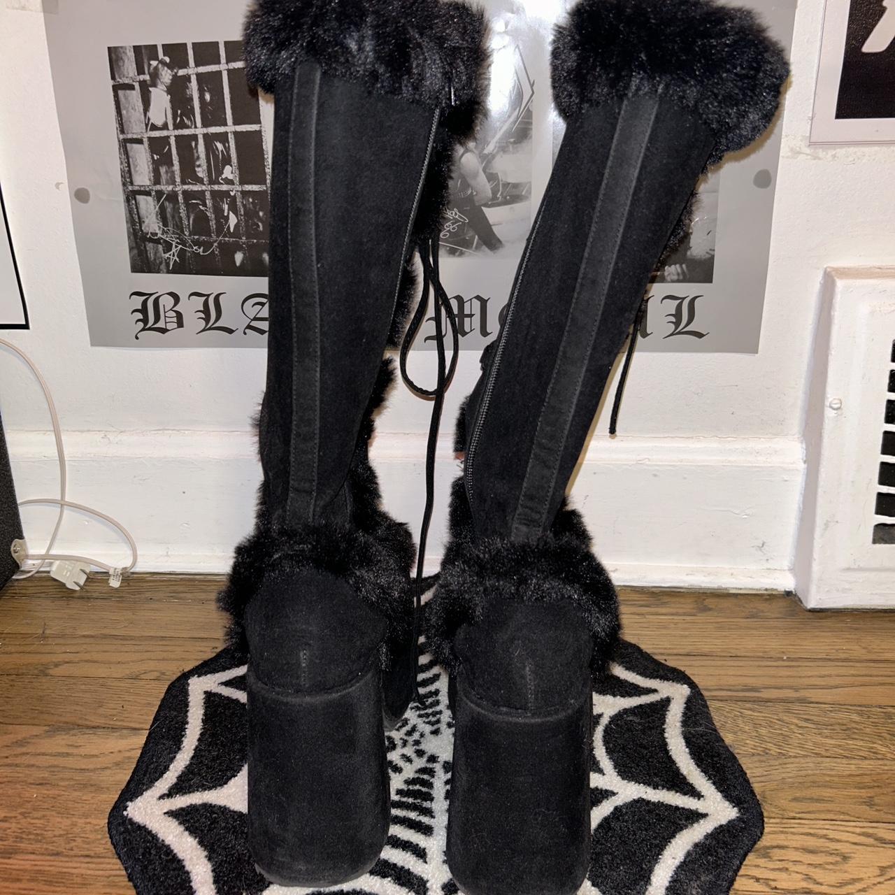 CAMEL-311 Faux Fur Demonia Boots (9) -Worn once and... - Depop
