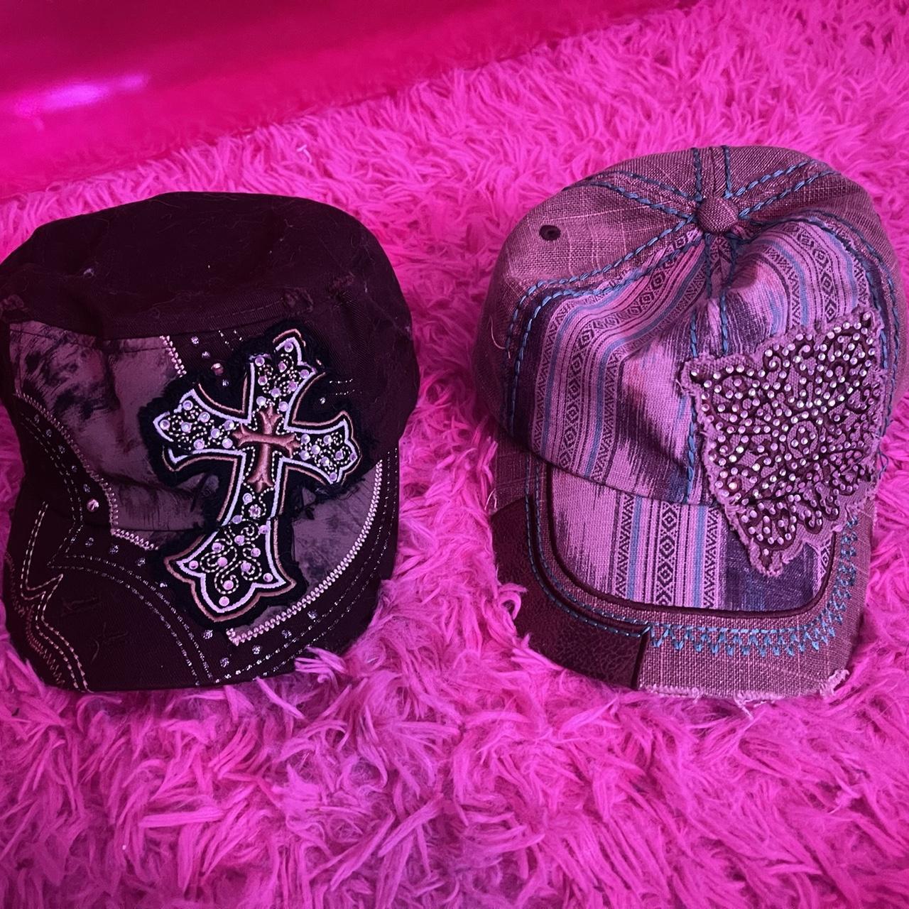y2k hats 💋💋💋 super cute rhinestone/gems/cross in... - Depop