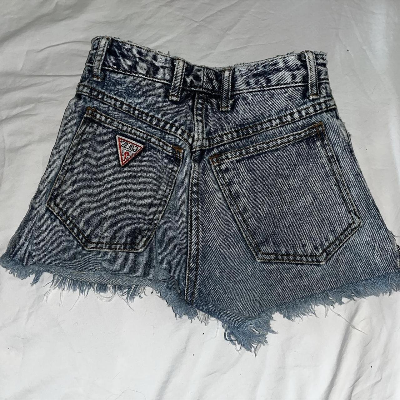 light blue and white washed denim guess shorts... - Depop