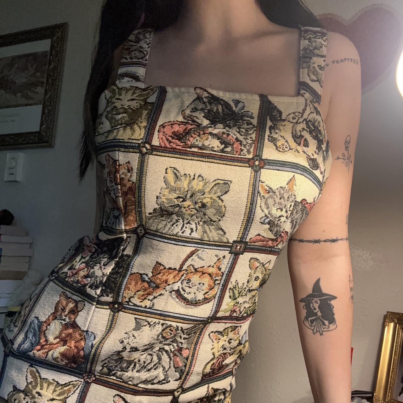 CAT DRESS mod style cat dress, silk inside, cider... - Depop