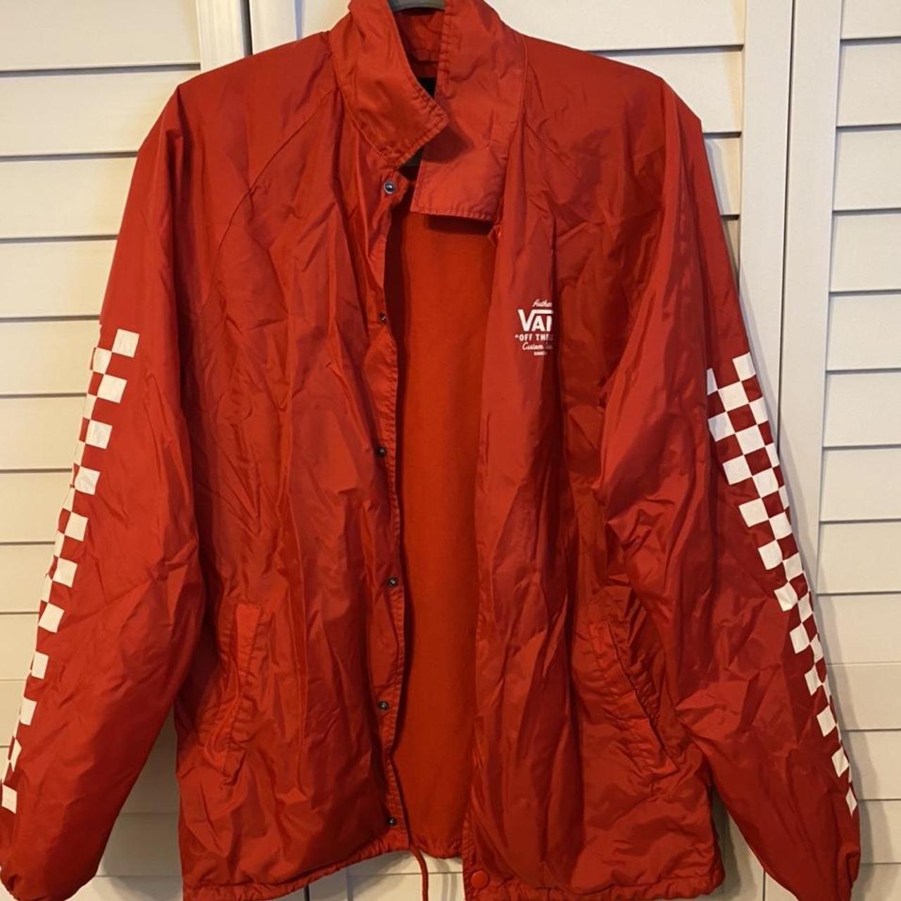 Unisex Red Vans off the wall windbreaker jacket... - Depop