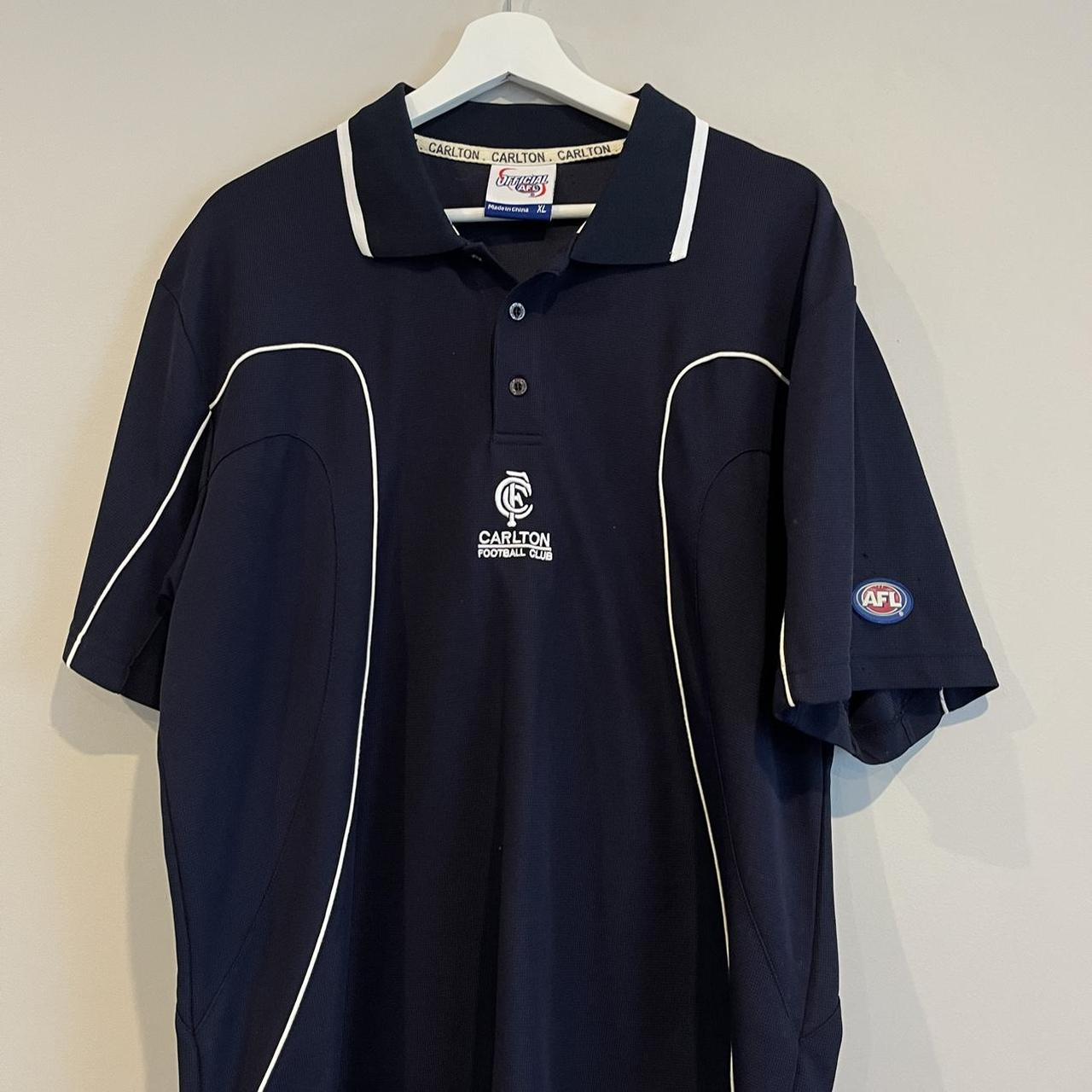 Vintage AFL Carlton Blues Polo Shirt - Depop