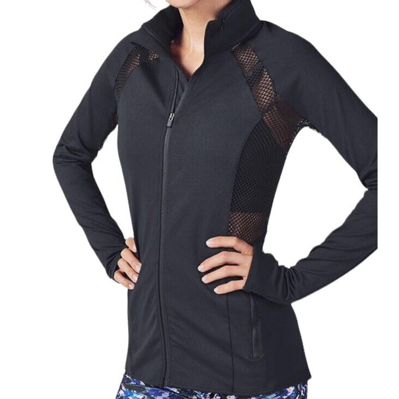 Fabletics Jacket Mari Black Mesh Stow Away Hood Full... - Depop