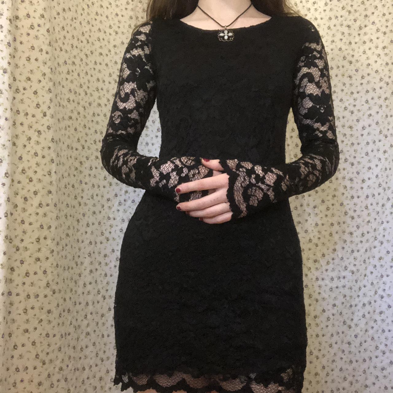 Gothic Wednesday Addams lace dress, stretchy... - Depop