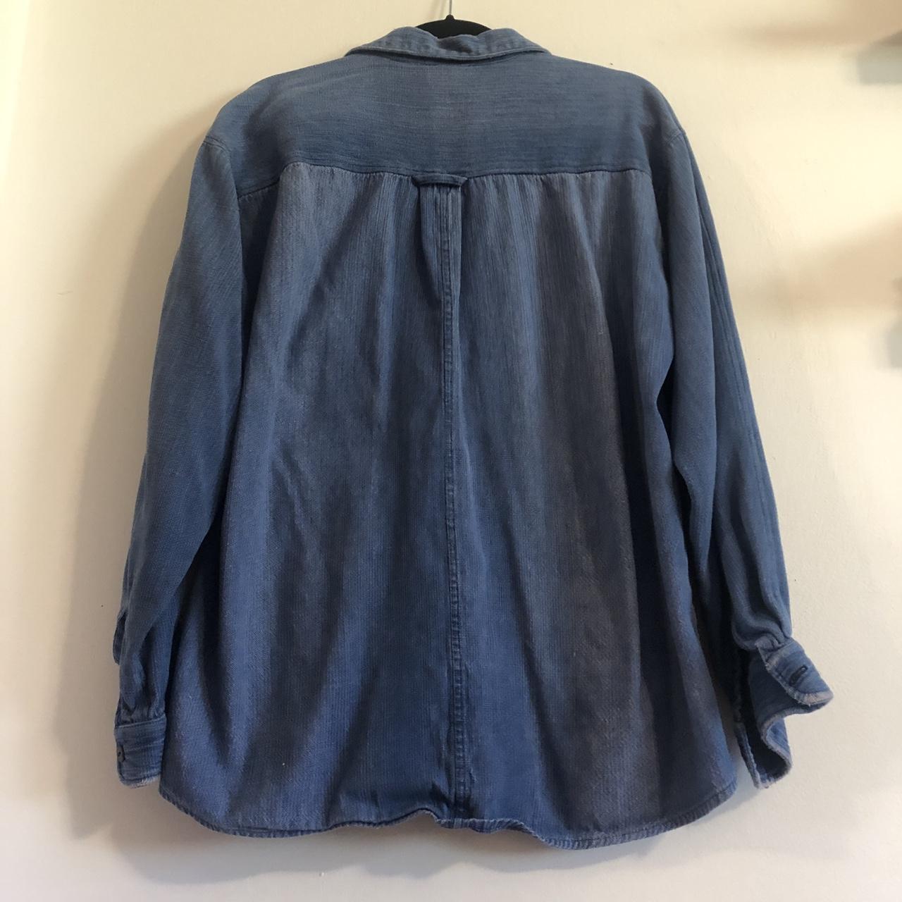 Blue oversized button up top, handwoven material,... - Depop