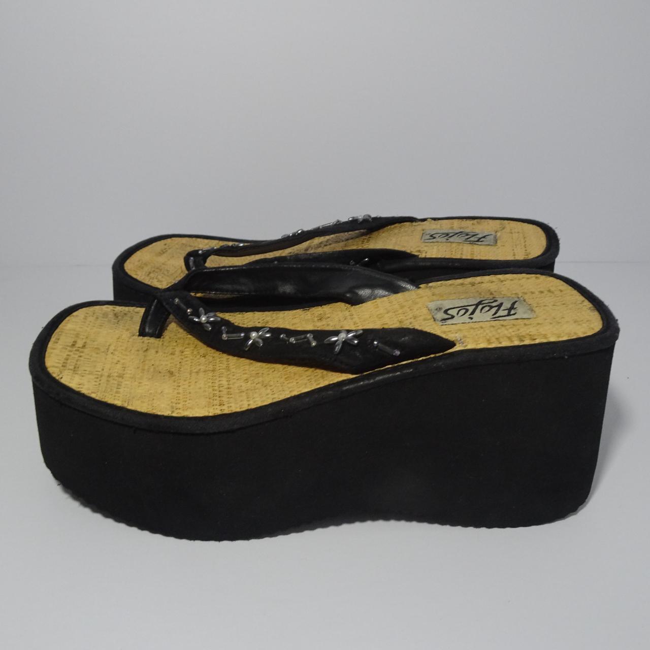 Vintage 90s Y2K Flojos Platform Flip Flop Thong... - Depop