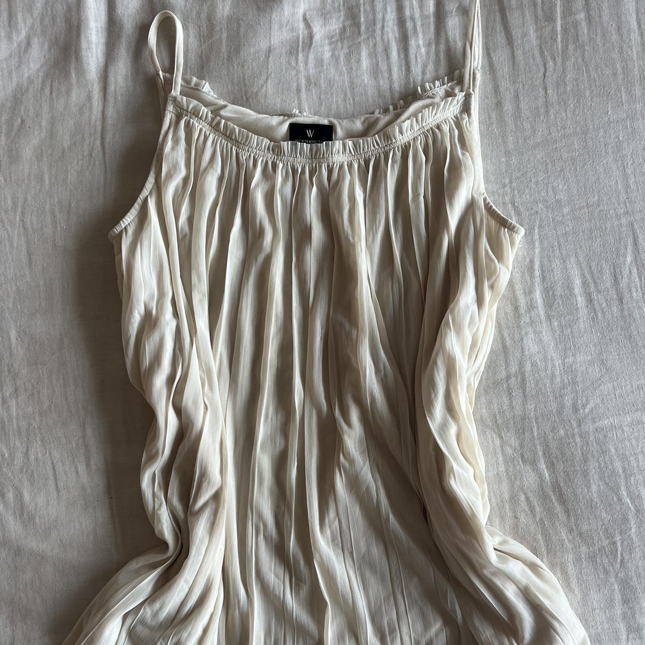 vintage pleated ivory mesh top size... - Depop