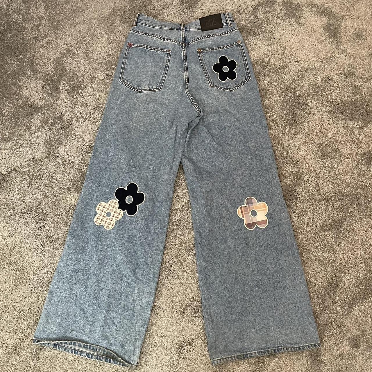 baggy urban outfitters flower patch jeans wide... - Depop