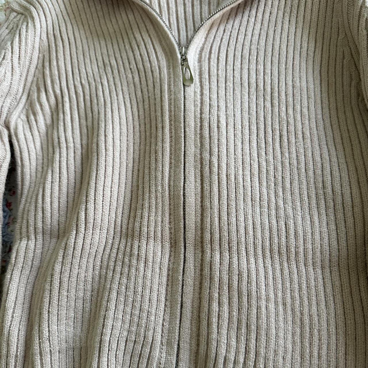 Beige/tan double zippered sweater -Size S -Ribbed... - Depop
