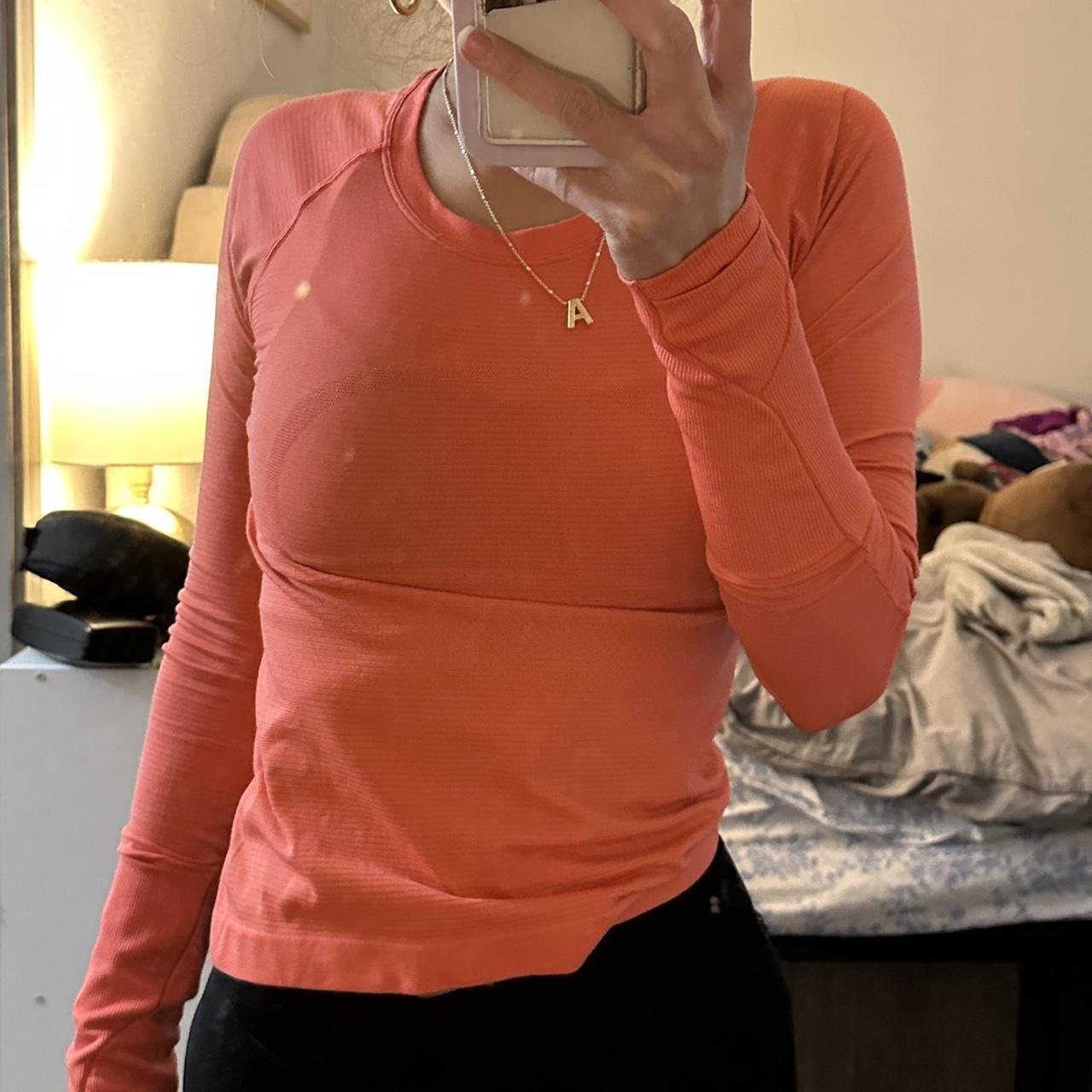 Coral lululemon swiftly long sleeve size 4 worn a... - Depop