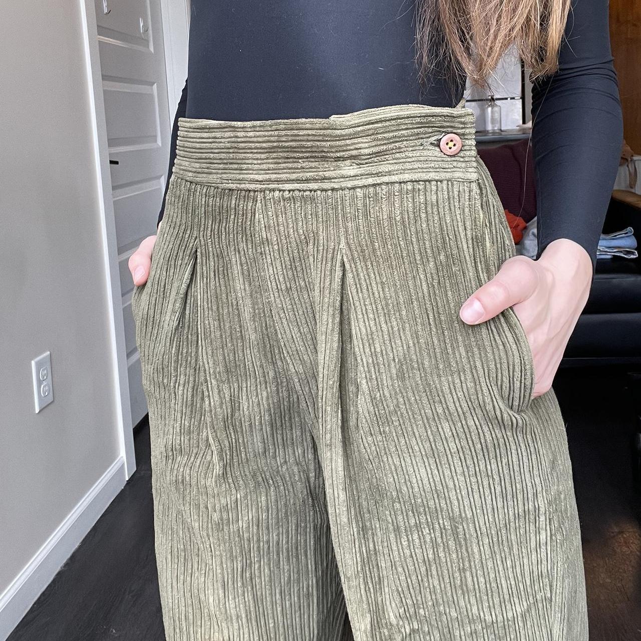 Vintage Olive Green Corduroy Trousers with... - Depop