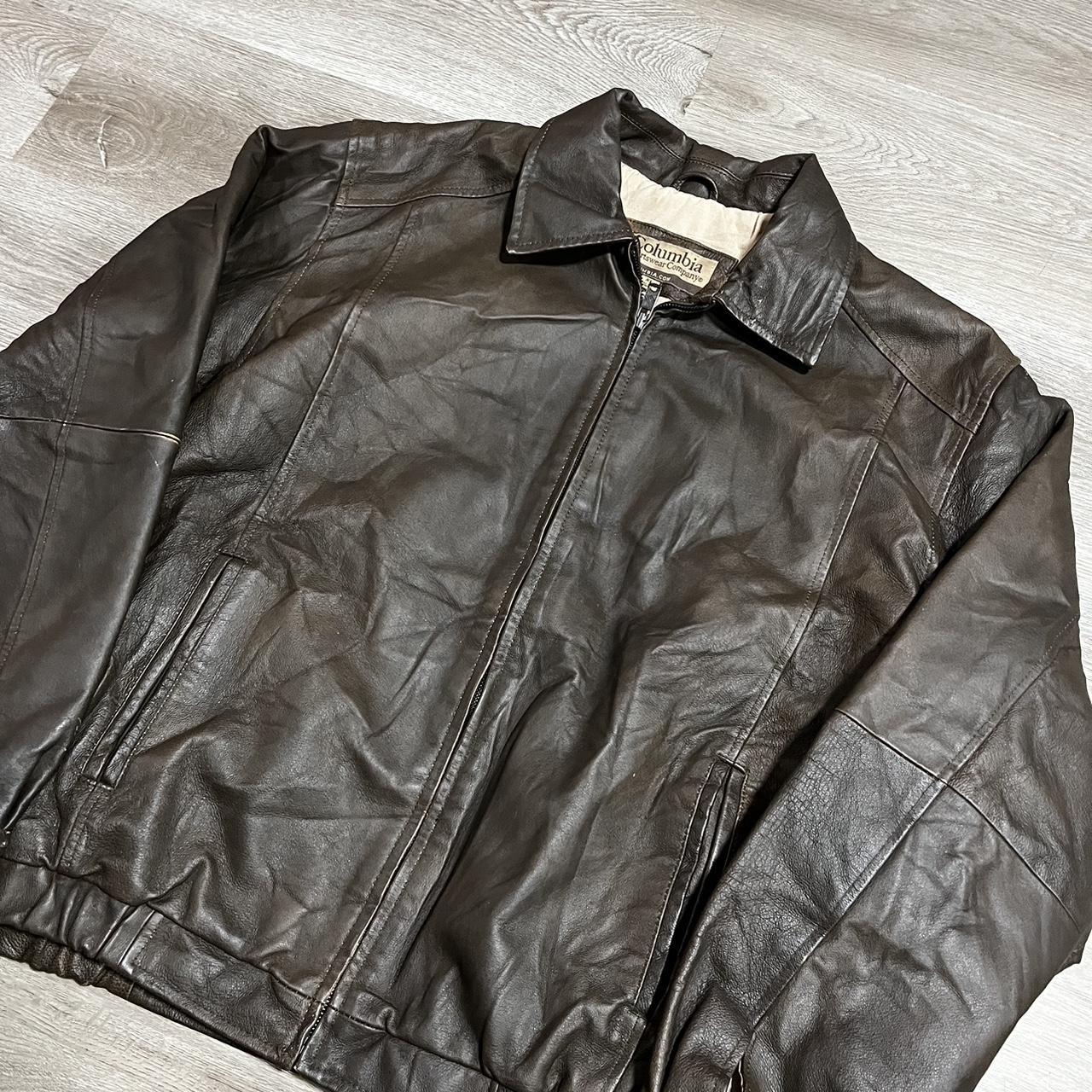 Vintage Columbia Leather Jacket Made by Columbia... - Depop