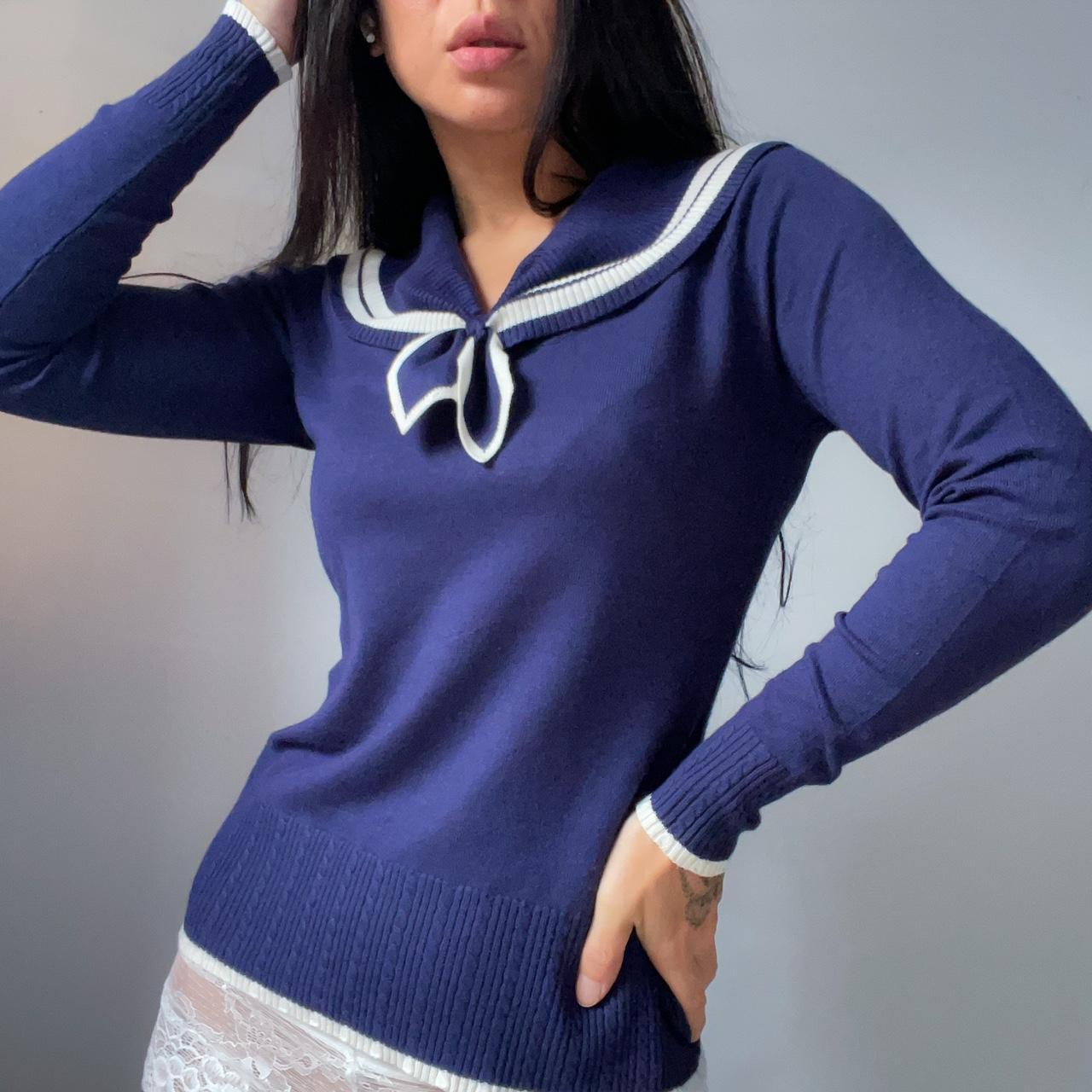 Review navy blue sailor/ nautical long sleeve top.... - Depop