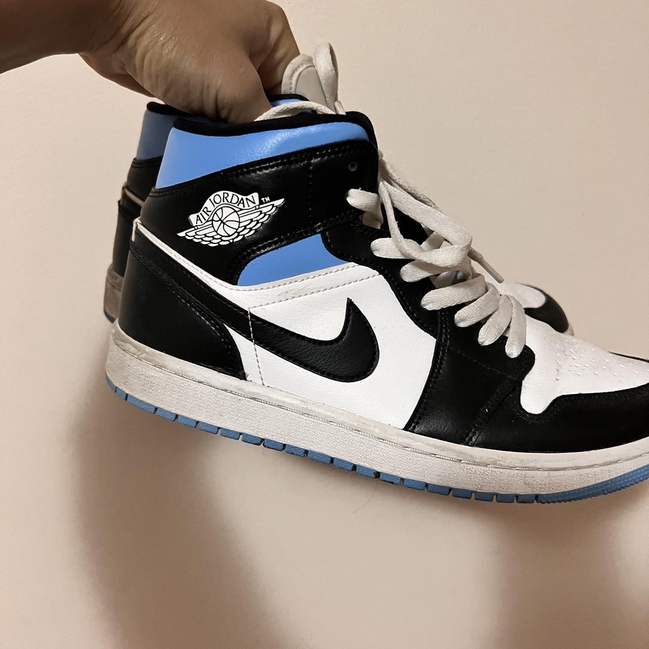 Nike Dunk high tops . Black White Baby Blue .... - Depop