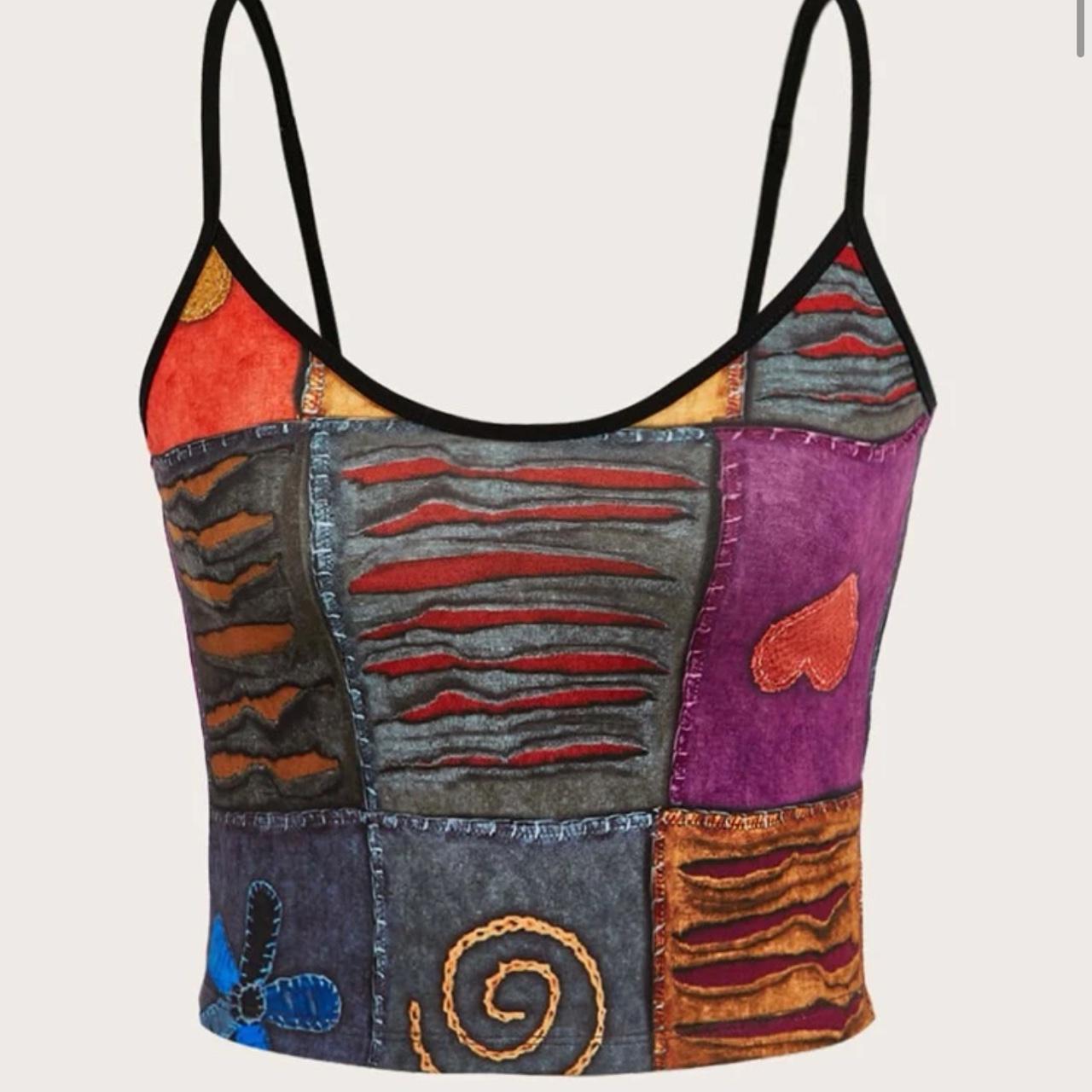 Patchwork crop top AU size 6 unknown brand brand new... - Depop
