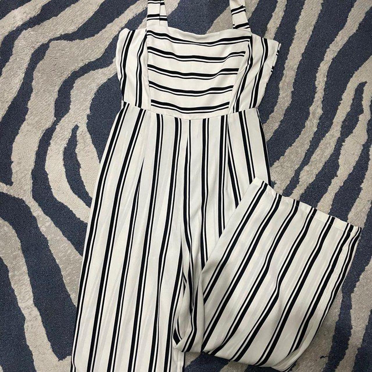 Dotti Jumpsuit Black & White stripe Size 10 Worn... - Depop