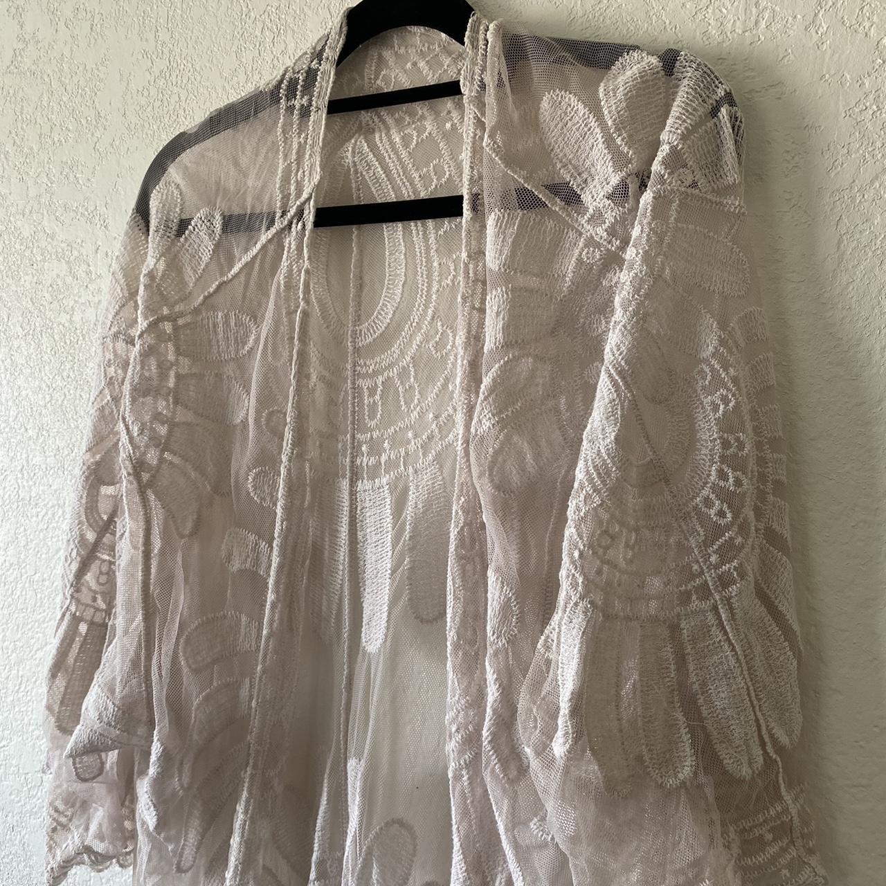 Floral Sheer Cardigan Off-white in color and hits... - Depop