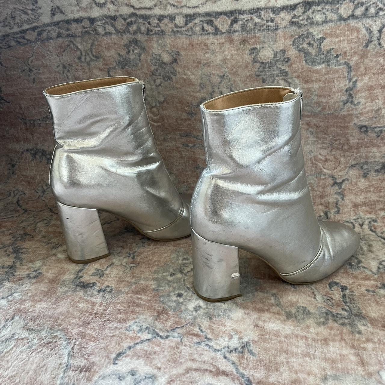 Silver booties 7 1/2 has scuffing functional zipper - Depop