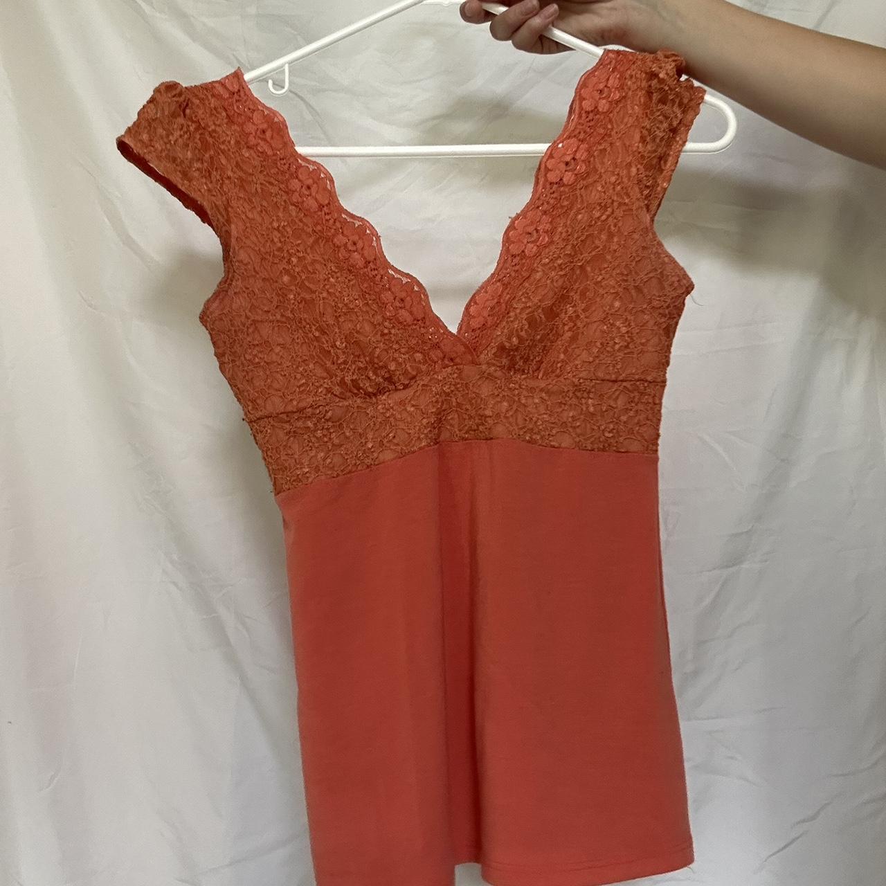 amazing orange peachy lace top only worn a couple of... - Depop