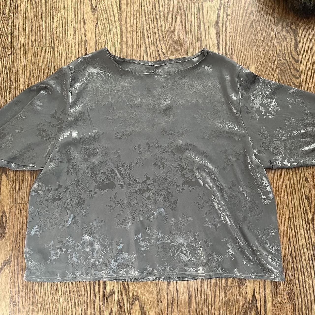 Shiny satiny flowy earth green top. Drapes nicely... - Depop